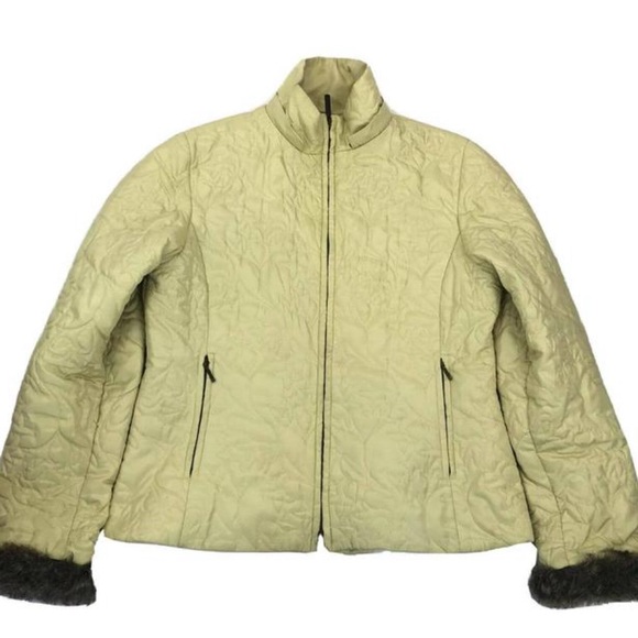 CAbi | Jackets & Coats | Cabi Green Puffy Jacket With Faux Fur Cuff ...